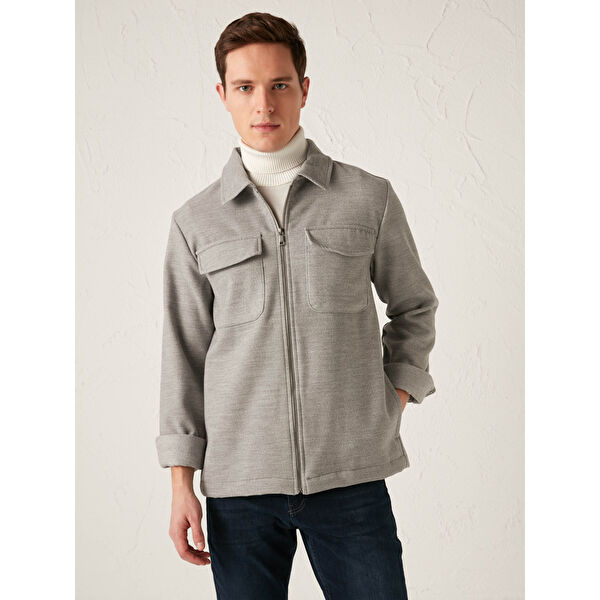 Slim Fit Uzun Kollu Kaşe Erkek Gömlek Ceket