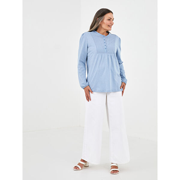 LCW GRACE Bisiklet Yaka Düğme Detaylı Nakışlı Bluz LCW GRACE Bisiklet Yaka Düğme Detaylı Nakışlı Bluz