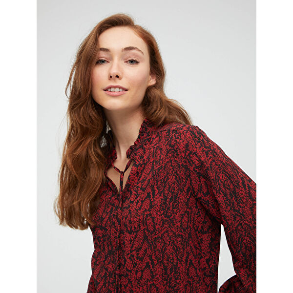 LCW CLASSIC Yakası Bağlama Detaylı Desenli Bluz