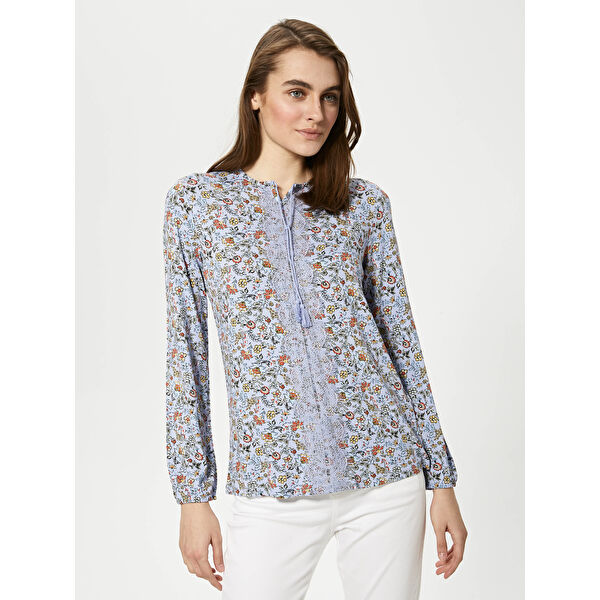 LCW GRACE Bisiklet Yaka Nakış İşlemeli Uzun Kollu Viskon Kadın Bluz