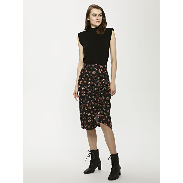 LCW CLASSIC Beli Lastikli Çiçek Baskılı Maroken Kadın Etek