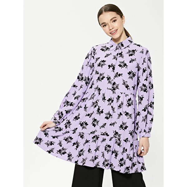MODEST Gömlek Yaka Çiçekli Uzun Kollu Kadın Tunik MODEST Gömlek Yaka Çiçekli Uzun Kollu Kadın Tunik