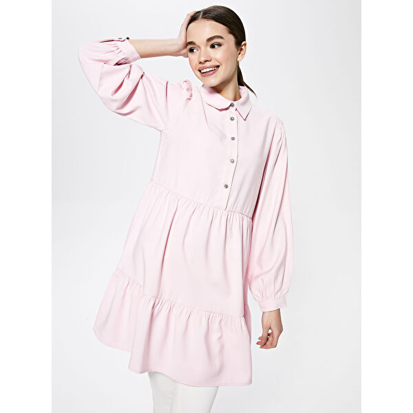 Gömlek Yaka Fırfır Detaylı Uzun Kollu Kadın Tunik