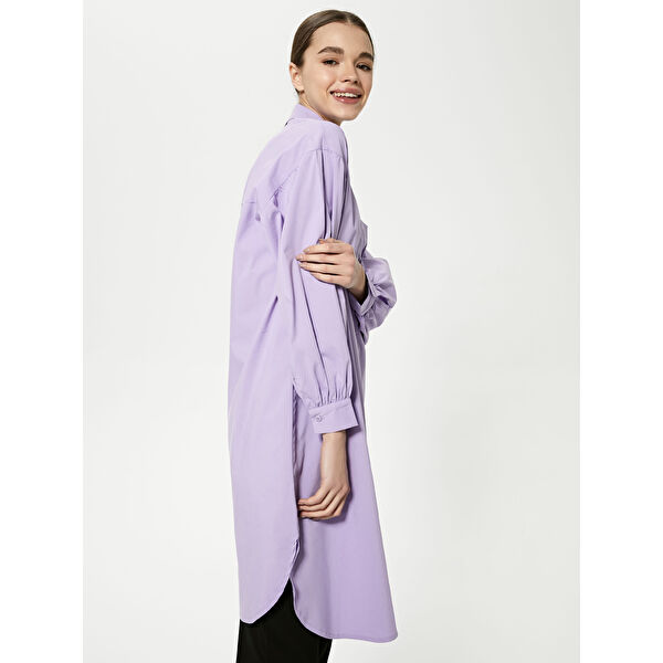MODEST Gömlek Yaka Düz Uzun Kollu Oversize Poplin Kadın Tunik