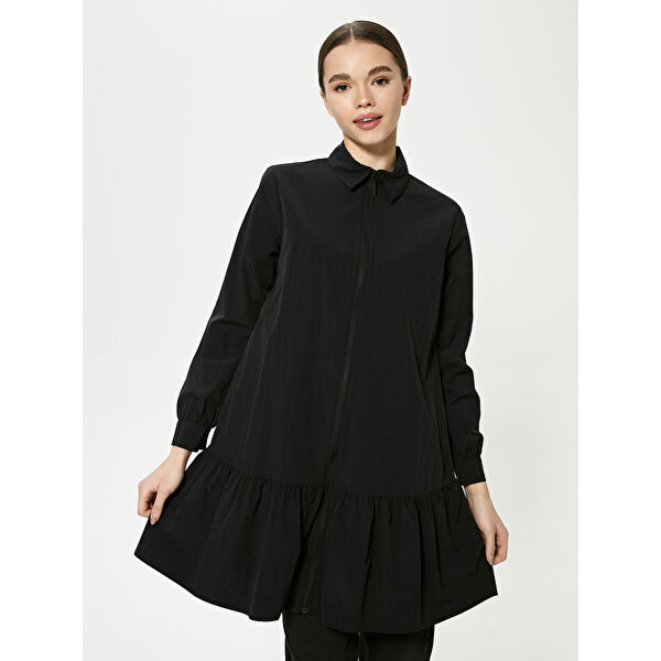 MODEST Fermuarlı Fırfır Detaylı Tafetta Tunik