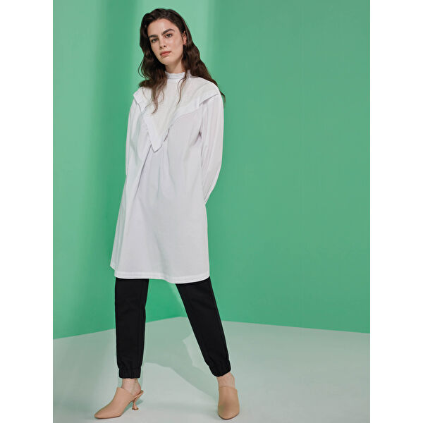 MODEST Hakim Yaka Dantel Detaylı Uzun Kollu Poplin Kadın Tunik