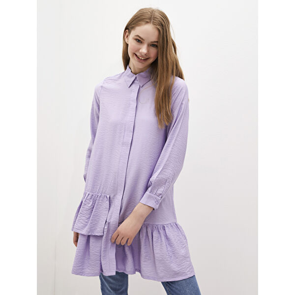 MODEST  Gömlek Yaka Fırfır Detaylı Uzun Kollu Kadın Tunik