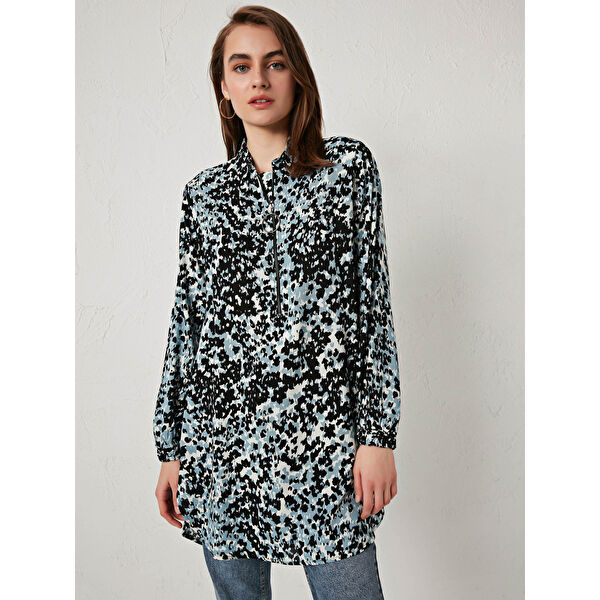 LCW CLASSIC Fermuarlı Yaka Desenli Uzun Kollu Viskon Kadın Tunik LCW CLASSIC Fermuarlı Yaka Desenli Uzun Kollu Viskon Kadın Tunik