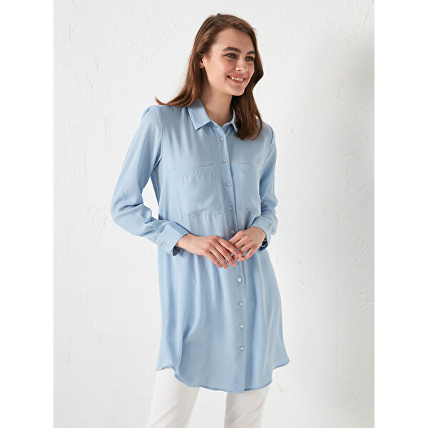 LCW CLASSIC Gömlek Yaka Cep Detaylı Uzun Kollu Kadın Tunik