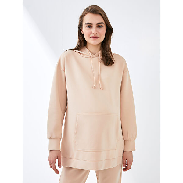 Kapüşonlu Düz Uzun Kollu Hamile Sweatshirt