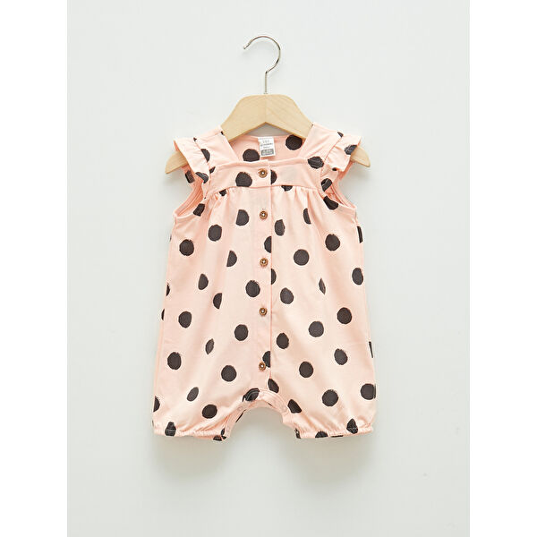 Kare Yaka Puantiye Desenli Kız Bebek Tulum