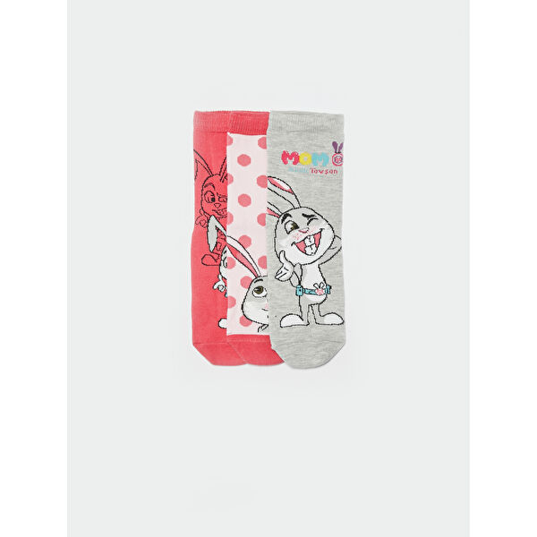 Akıllı Tavşan Momo Baskılı Kız Çocuk Soket Çorap 3'lü Akıllı Tavşan Momo Baskılı Kız Çocuk Soket Çorap 3'lü