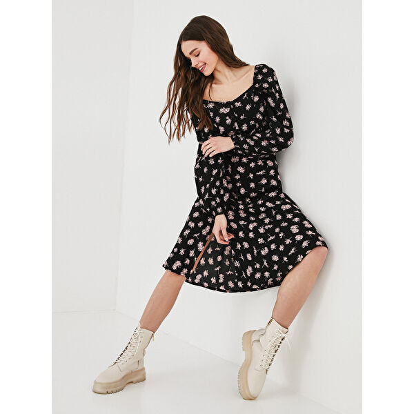 LCW CASUAL Beli Lastikli Çiçek Desenli Maroken Kadın Etek