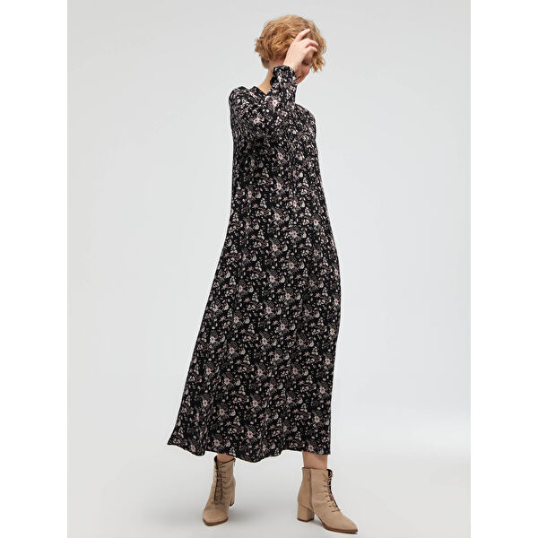 LCW GRACE Hakim Yaka Çiçek Desenli Uzun Kollu Viskon Kadın  Elbise