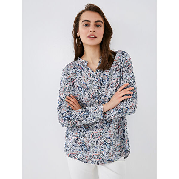 LCW GRACE Kaçık Yaka Çiçek Baskılı Poplin Bluz LCW GRACE Kaçık Yaka Çiçek Baskılı Poplin Bluz
