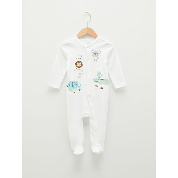 V Yaka Baskılı Pamuklu Unisex Bebek Tulum