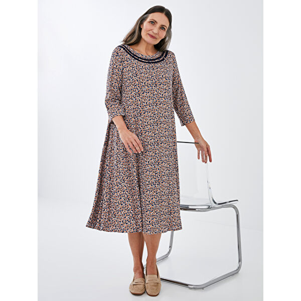 LCW GRACE Çiçek Baskılı Biye Detaylı Viskon Elbise