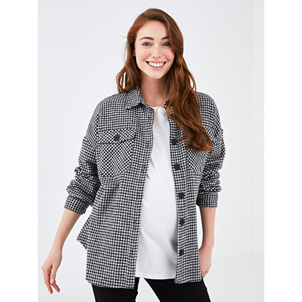 Hamile Kazayağı Desenli Cep Detaylı Gömlek