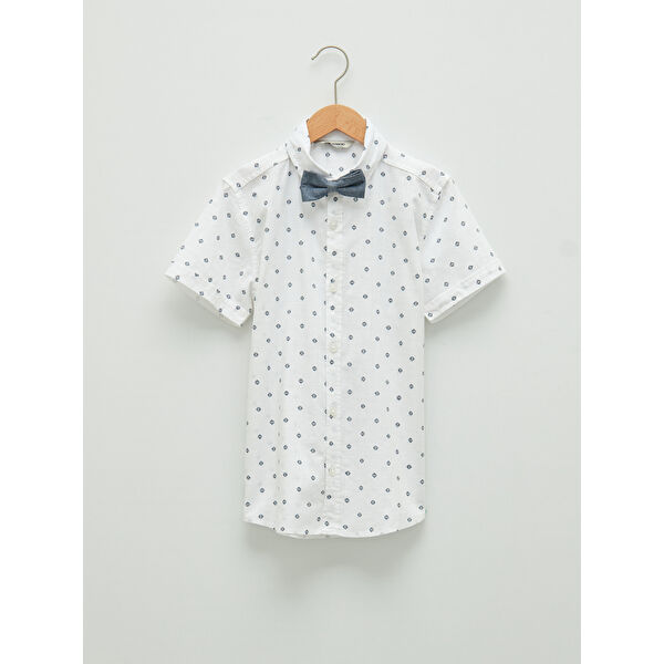 Desenli Kısa Kollu Poplin Erkek Çocuk Gömlek ve Papyon
