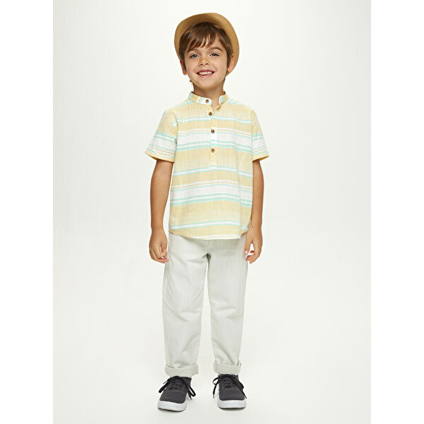 Hakim Yaka Çizgili Kısa Kollu Poplin Erkek Çocuk Gömlek
