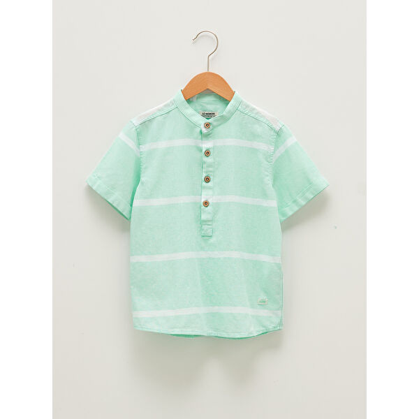 Hakim Yaka Çizgili Kısa Kollu Poplin Erkek Çocuk Gömlek