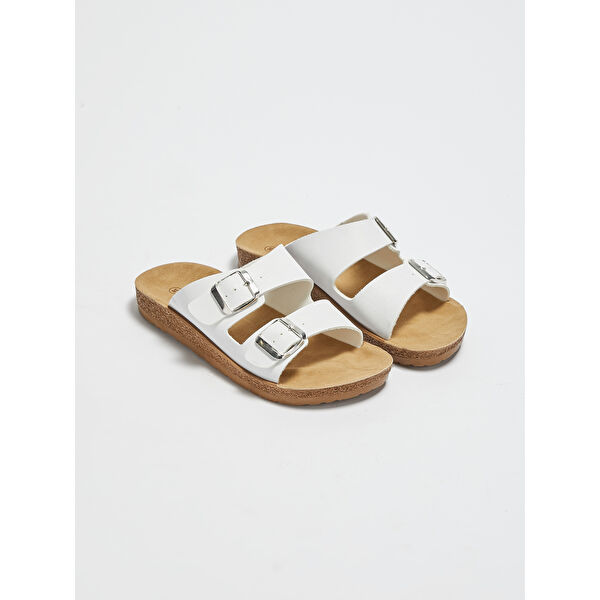 Deri Görünümlü Çift Bantlı Kadın Terlik