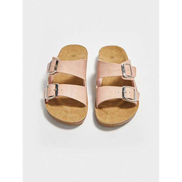 Deri Görünümlü Çift Bantlı Kadın Terlik