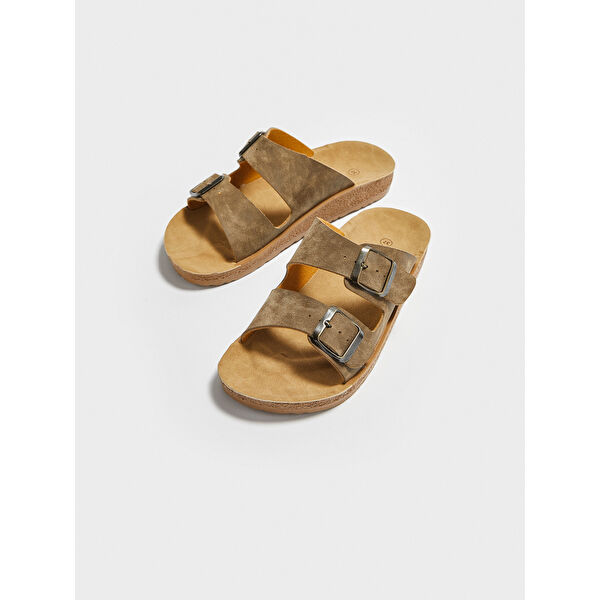 Deri Görünümlü Çift Bantlı Kadın Terlik Deri Görünümlü Çift Bantlı Kadın Terlik