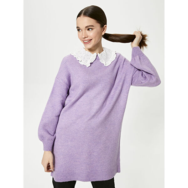 MODEST Yakası Dantel Detaylı Uzun Kollu Oversize Triko Tunik MODEST Yakası Dantel Detaylı Uzun Kollu Oversize Triko Tunik