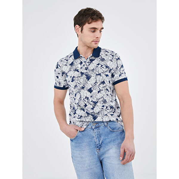 Polo Yaka Kısa Kollu Desenli Penye Erkek Tişört