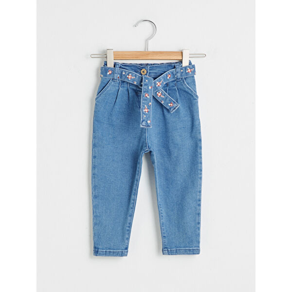 LCW GREEN Comfort Fit Basic Kız Bebek Jean Pantolon ve Nakışlı Kemer