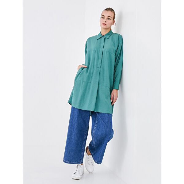 MODEST Gömlek Yaka Düz Uzun Kollu Oversize Tunik