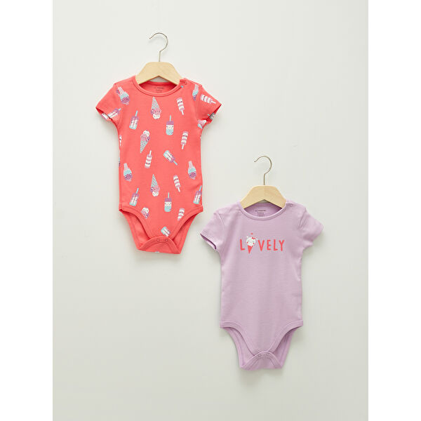 Bisiklet Yaka Kısa Kollu Baskılı Pamuklu Unisex Bebek Çıtçıtlı Body 2'li