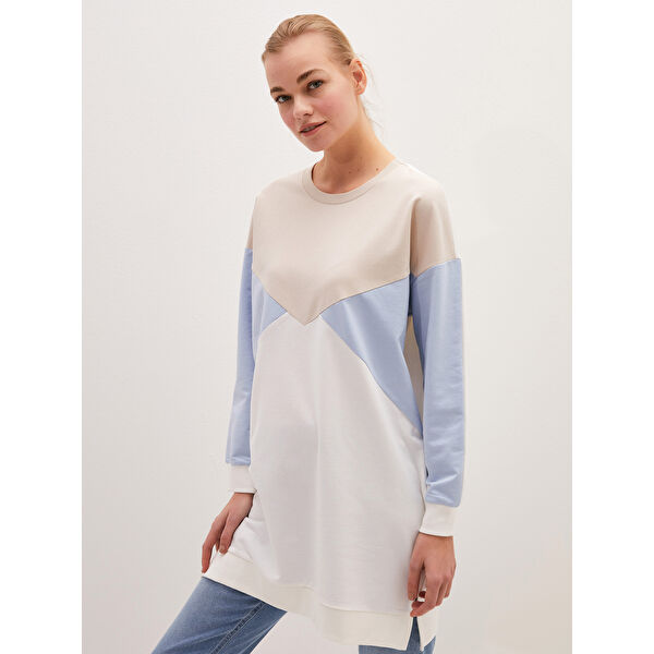 LCW CLASSIC Bisiklet Yaka Renk Bloklu Uzun Kollu Kadın Tunik