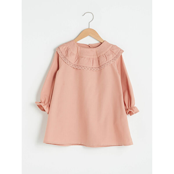 Bisiklet Yaka Uzun Kol Nakışlı Kız Bebek Elbise