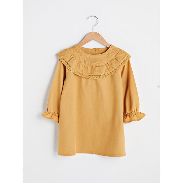 Bisiklet Yaka Uzun Kol Nakışlı Kız Bebek Elbise