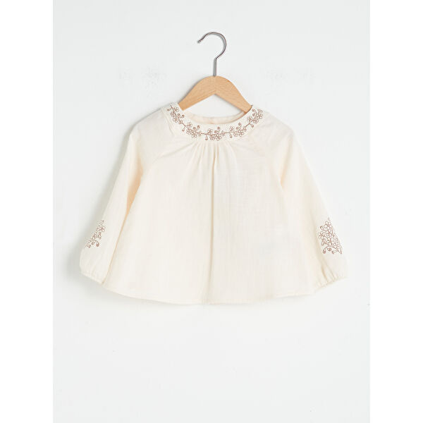 Bisiklet Yaka Uzun Kol Nakışlı Kız Bebek Bluz