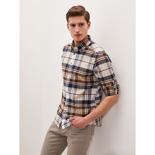 LCW CLASSIC Slim Fit Uzun Kollu Ekose Armürlü Erkek Gömlek