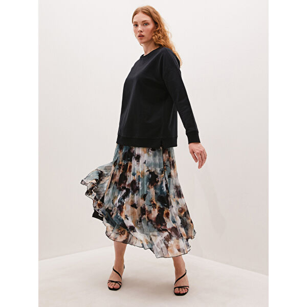 LCW CLASSIC Beli Lastikli Desenli Pileli Şifon Kadın Etek