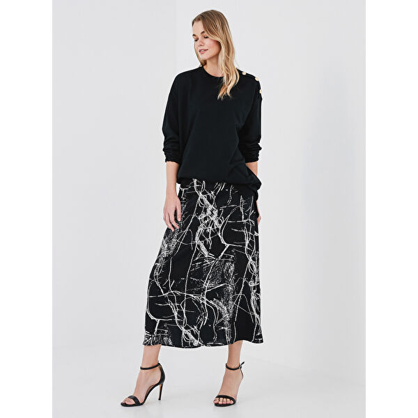 LCW CLASSIC Beli Lastikli Desenli Saten Kadın Etek