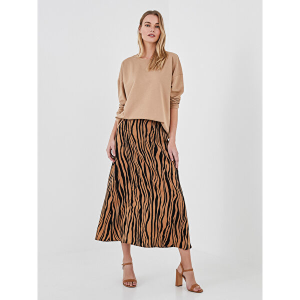 LCW CLASSIC Beli Lastikli Desenli Saten Kadın Etek