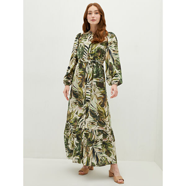 LCW CLASSIC Hakim Yaka Desenli Uzun Kollu Kadın Elbise