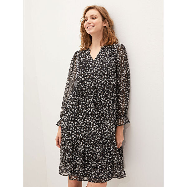 LCW CLASSIC Hakim Yaka Fırfır Detaylı Çiçek Baskılı Elbise LCW CLASSIC Hakim Yaka Fırfır Detaylı Çiçek Baskılı Elbise