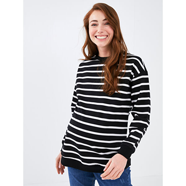 Bisiklet Yaka Çizgili Uzun Kollu Hamile Sweatshirt