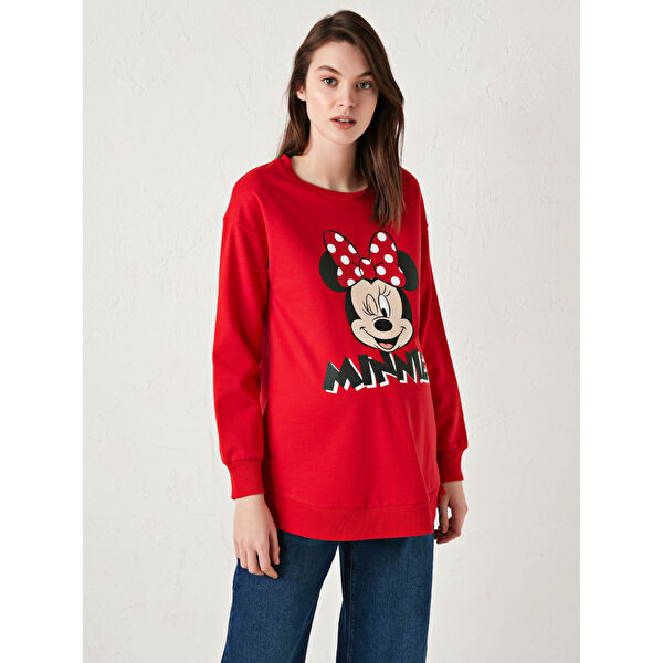 Bisiklet Yaka Minnie Mouse Baskılı Uzun Kollu Hamile Sweatshirt