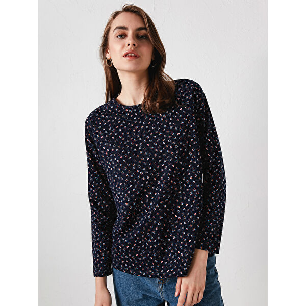 LCW GRACE Bisiklet Yaka Çiçek Baskılı Uzun Kollu Kadın Tişört