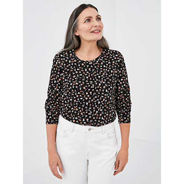 LCW GRACE Bisiklet Yaka Çiçek Baskılı Uzun Kollu Kadın Tişört
