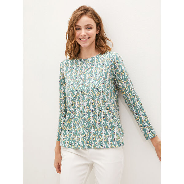 LCW GRACE Bisiklet Yaka Çiçek Baskılı Uzun Kollu Kadın Tişört