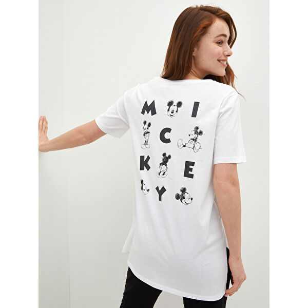 V Yaka Mickey Mouse Baskılı Kısa Kollu Pamuklu Hamile Tişört
