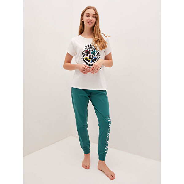 LCW DREAM Bisiklet Yaka Harry Potter Baskılı Kısa Kollu Pamuklu Kadın Pijama Takımı
